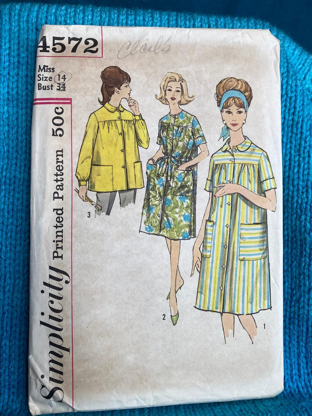 Simplicity 4572 Sewing Pattern House Dress Muumuu Smock Top 1950s Size ...