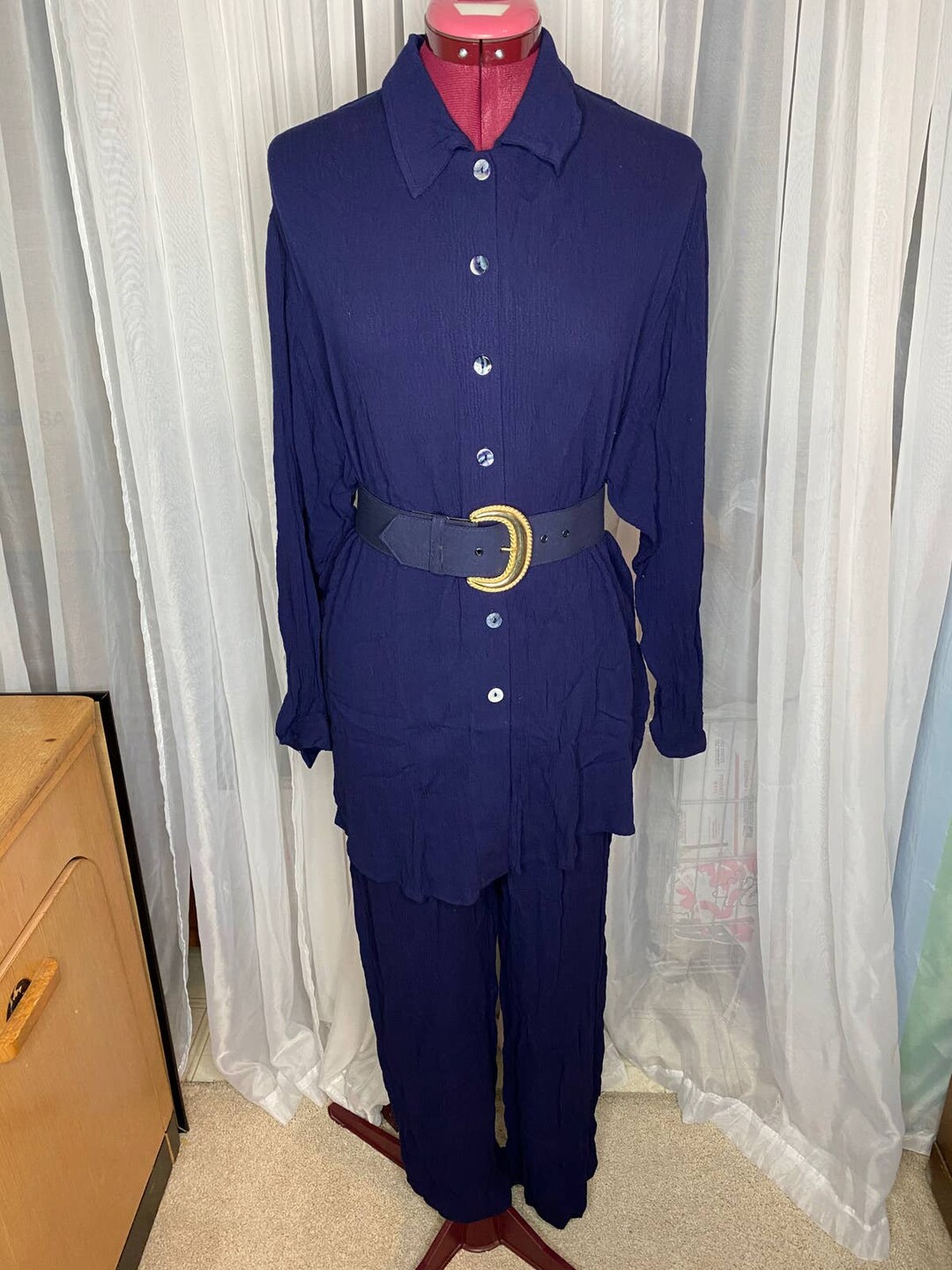 AKA Top Pants Set Navy 1990s - Etsy