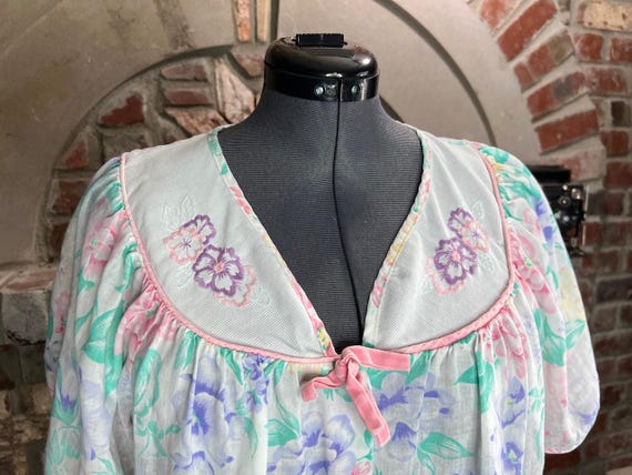 floral house dress duster embroidered collar pink gre… - Gem