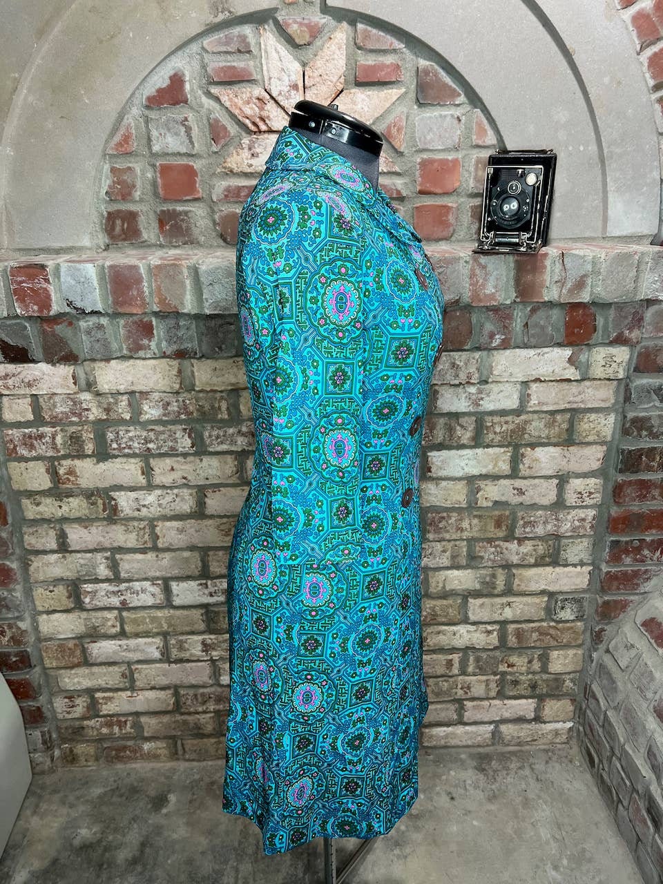 Shelton Stroller Dress Fit and Flare 1950s Geometric Aqua Green Double ...