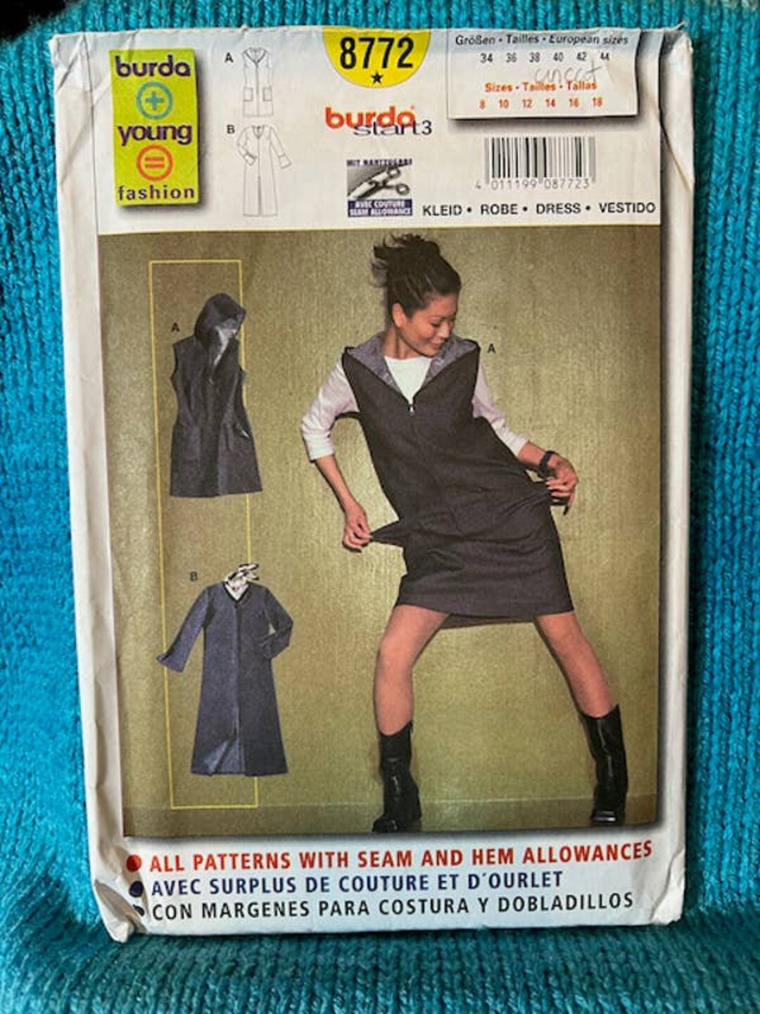 Burda 8772 Sewing Pattern Womens Jumper Dress Long Sleeve Hood - Etsy
