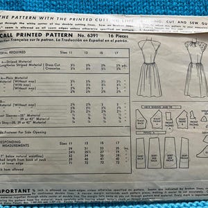 Mccalls 6391 Sewing Pattern Dress Fit and Flare 1950s Size 17 - Etsy