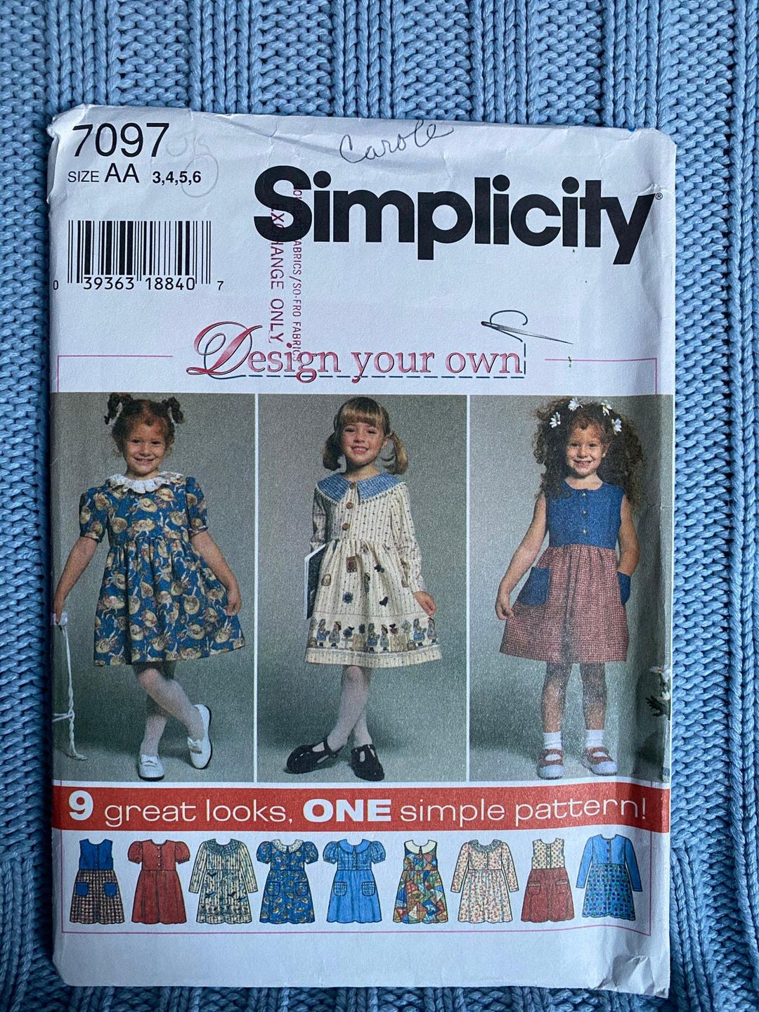 Simplicity 7097 Sewing Pattern Girls Dress Puff Sleeve Pockets Size 3 4 ...