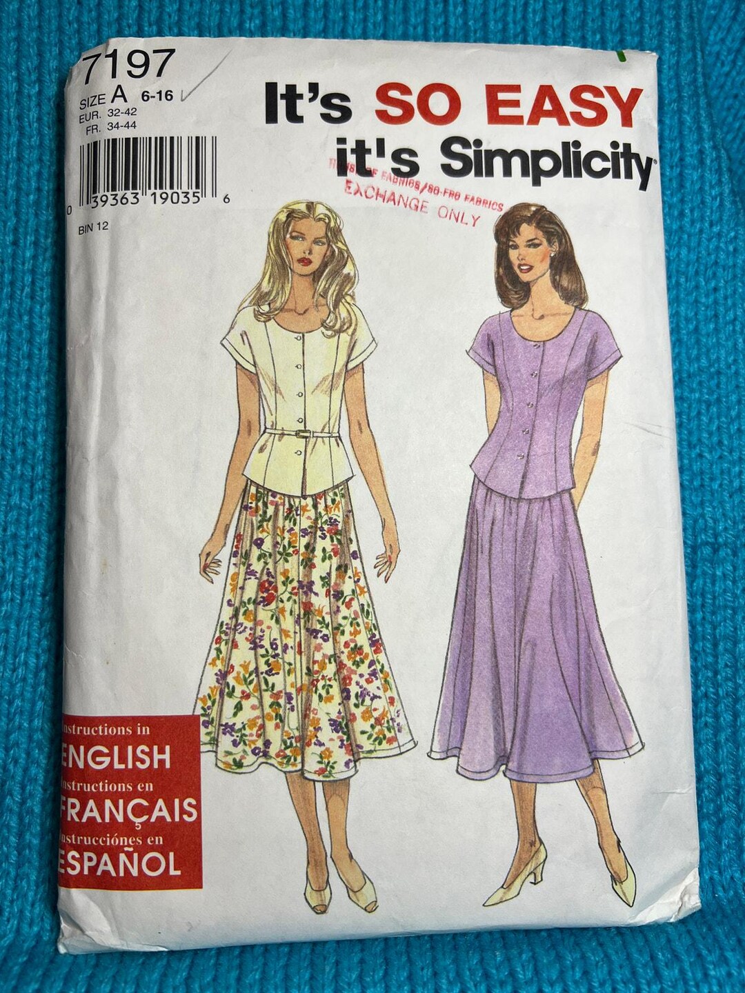 Simplicity 7197 Pattern Swing Skirt Blouse Pattern 1990s Size 6-16 - Etsy