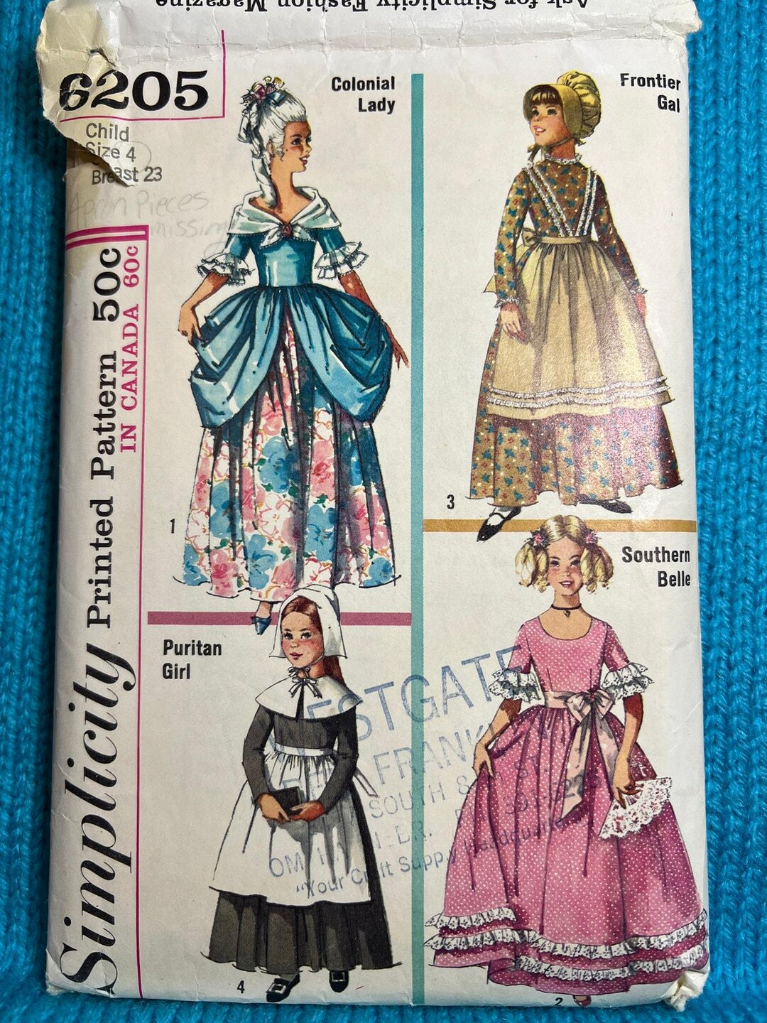 Simplicity 6205 Pattern Colonial Lady Frontier Girl Puritan Girl ...