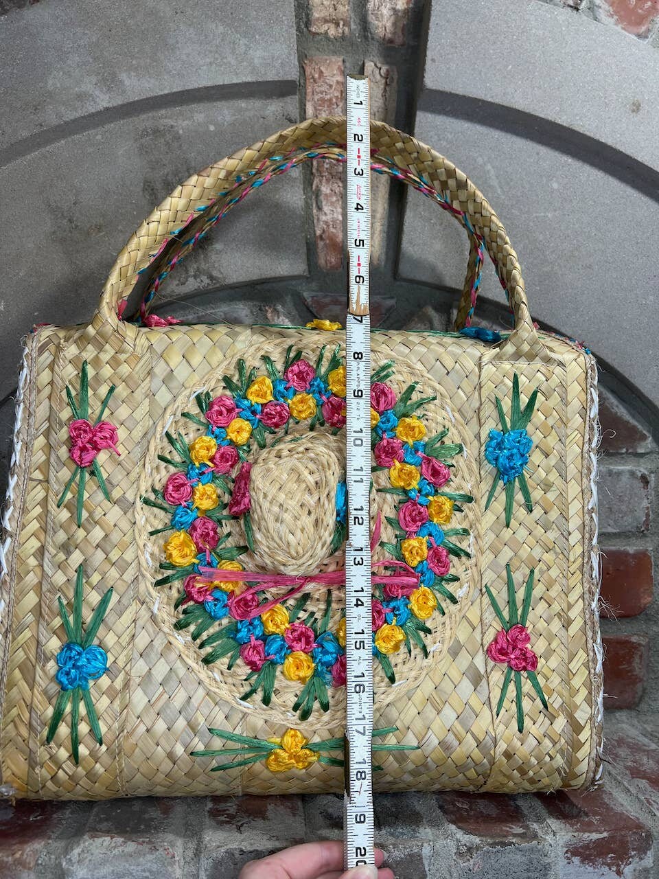 Raffia Straw Suitcase Shoulder Bag Floral Blue Pink Yellow - Etsy