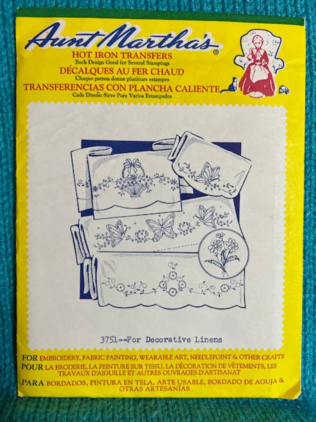 Aunt Marthas Iron on Transfers 3751 Flower Basket Butterfly Floral ...