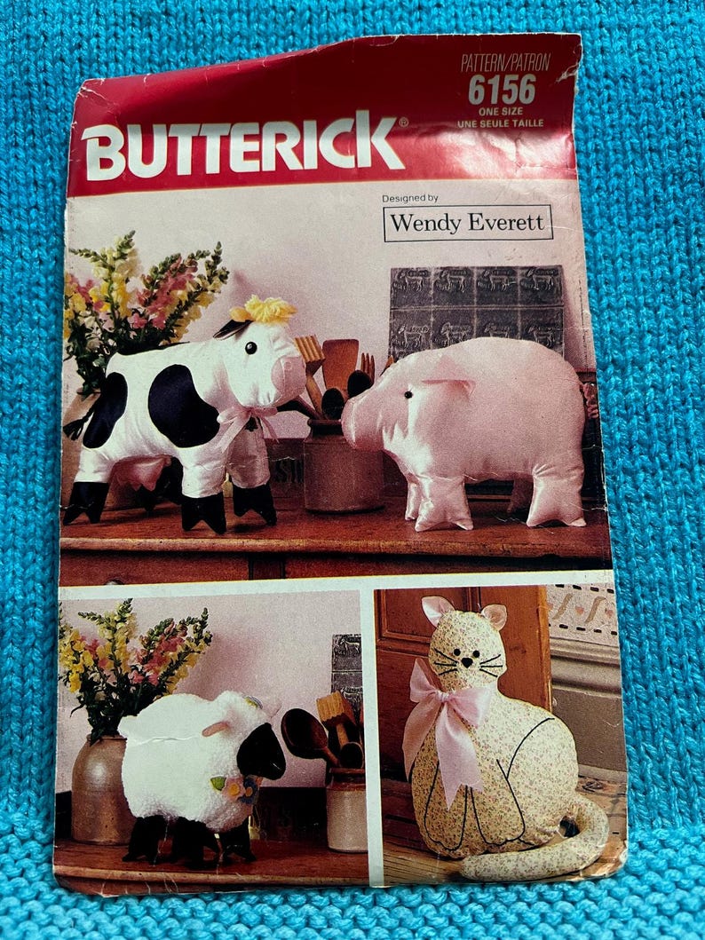 Butterick 6156 Plush Decorative Cow Pig Lamb Cat Sewing Pattern - Etsy
