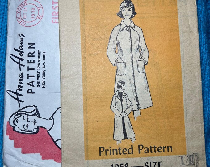 Anne Adams Sewing Pattern 4958 Trench Long Coat 1970s Size 14 - Etsy