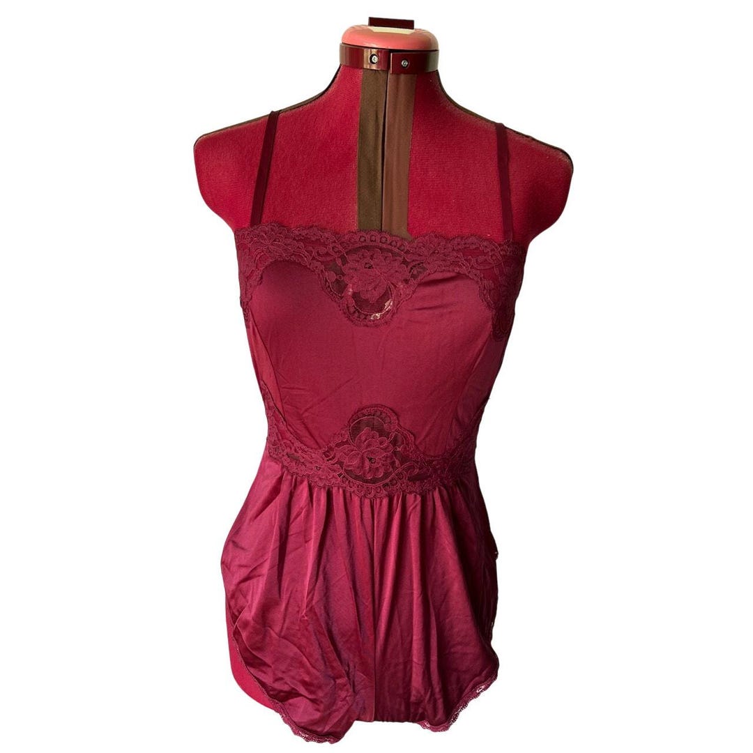 Teddy Negligee Sheer Lace Satin Burgundy - Etsy