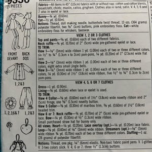 Simplicity 9336 Sewing Pattern Decorative Stuffed Bunny Cat Clothes - Etsy