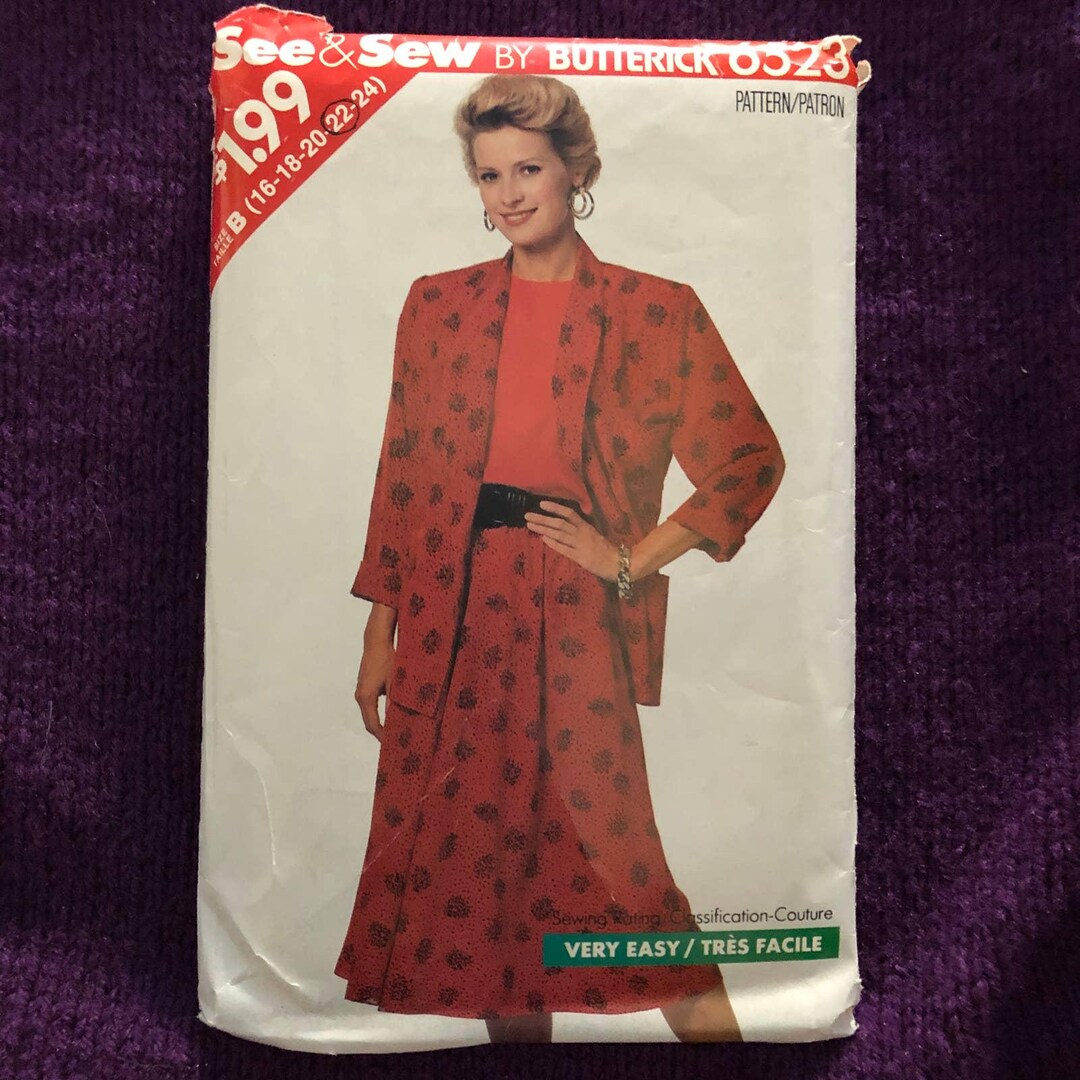 Butterick 6523 Sewing Pattern: Women's Blazer, Skirt, Top (size 16-22 ...