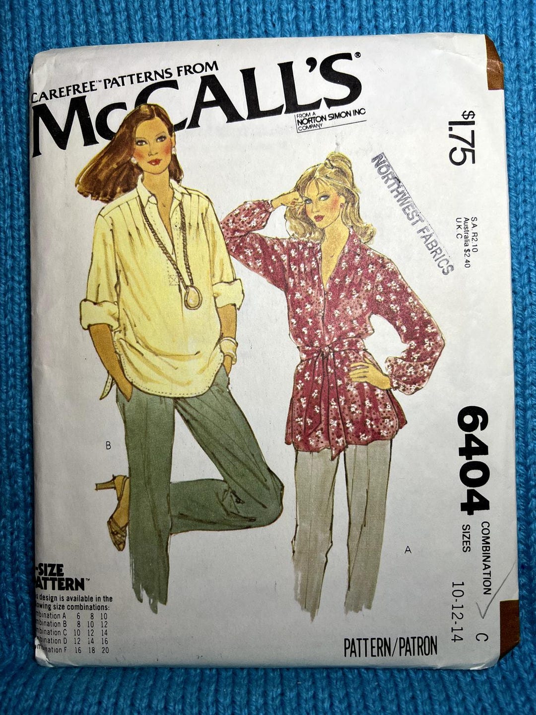 Mccals 6404 Sewing Pattern Tunic Top Pullover Size 10 12 14 - Etsy