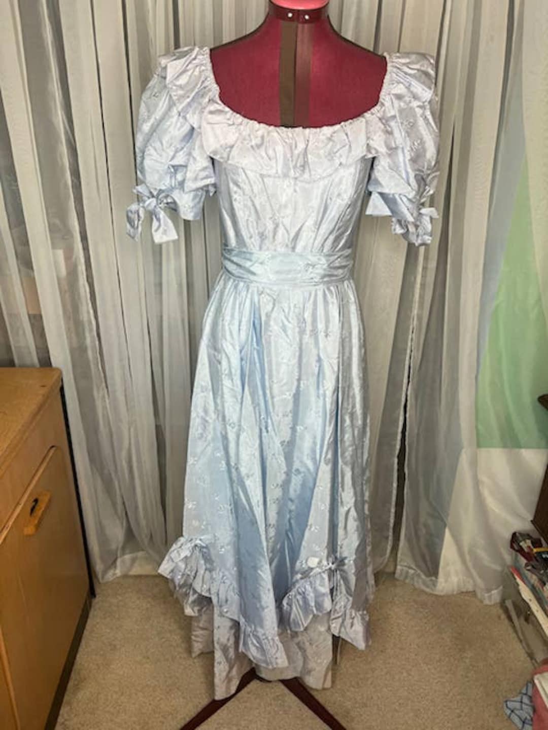 Formal Dress Prom Blue Puff Sleeves Ruffle 1980s - Etsy