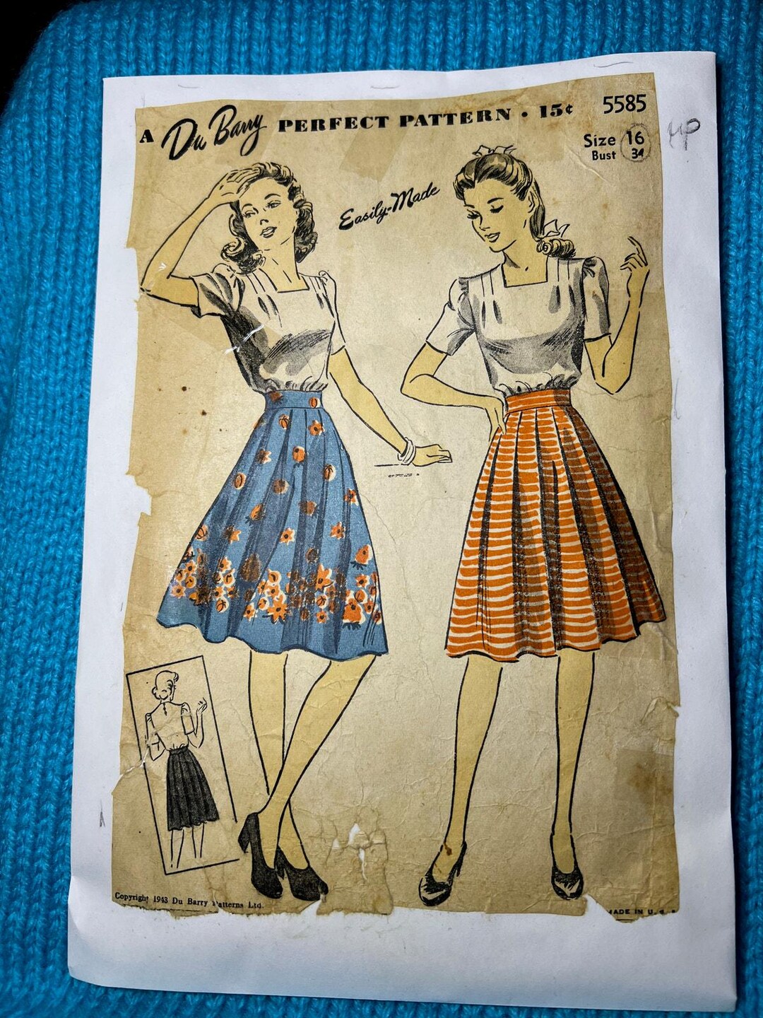 Du Barry Pattern 5585 Blouse Square Neck A Line Skirt 1940s Size 16 - Etsy