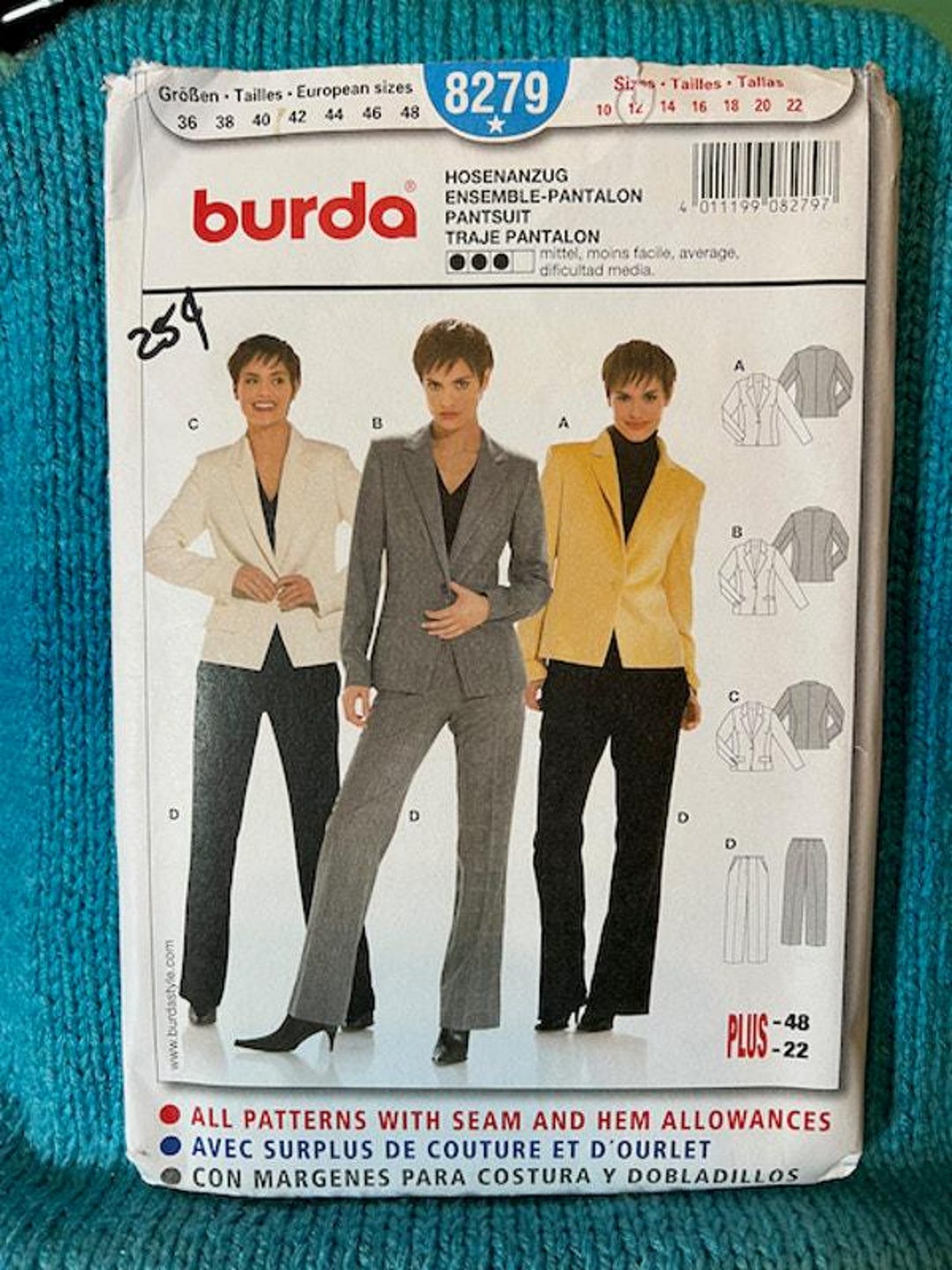 Burda 8279 Sewing Pattern Womens Suit Blazer Pants - Etsy