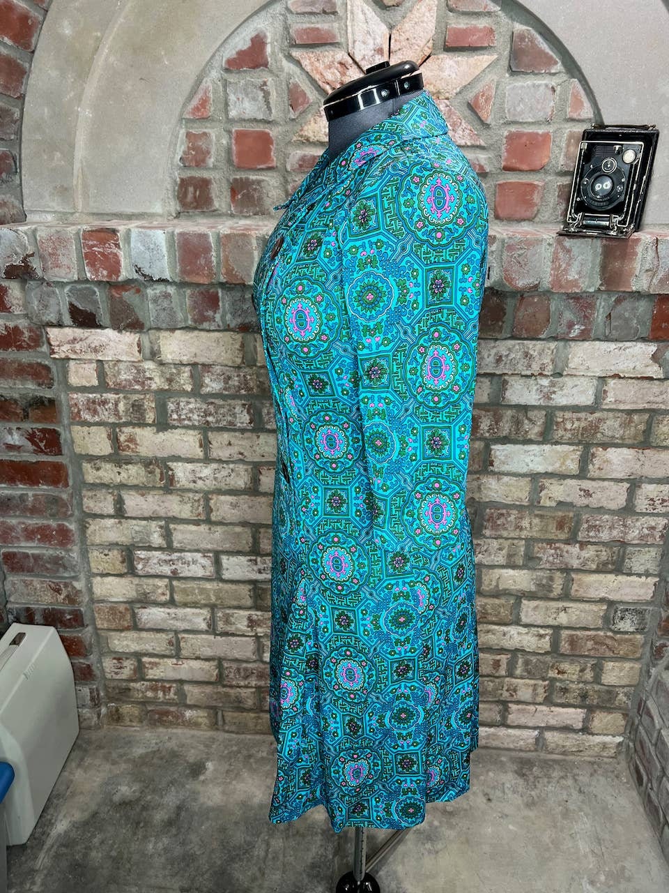 Shelton Stroller Dress Fit and Flare 1950s Geometric Aqua Green Double ...