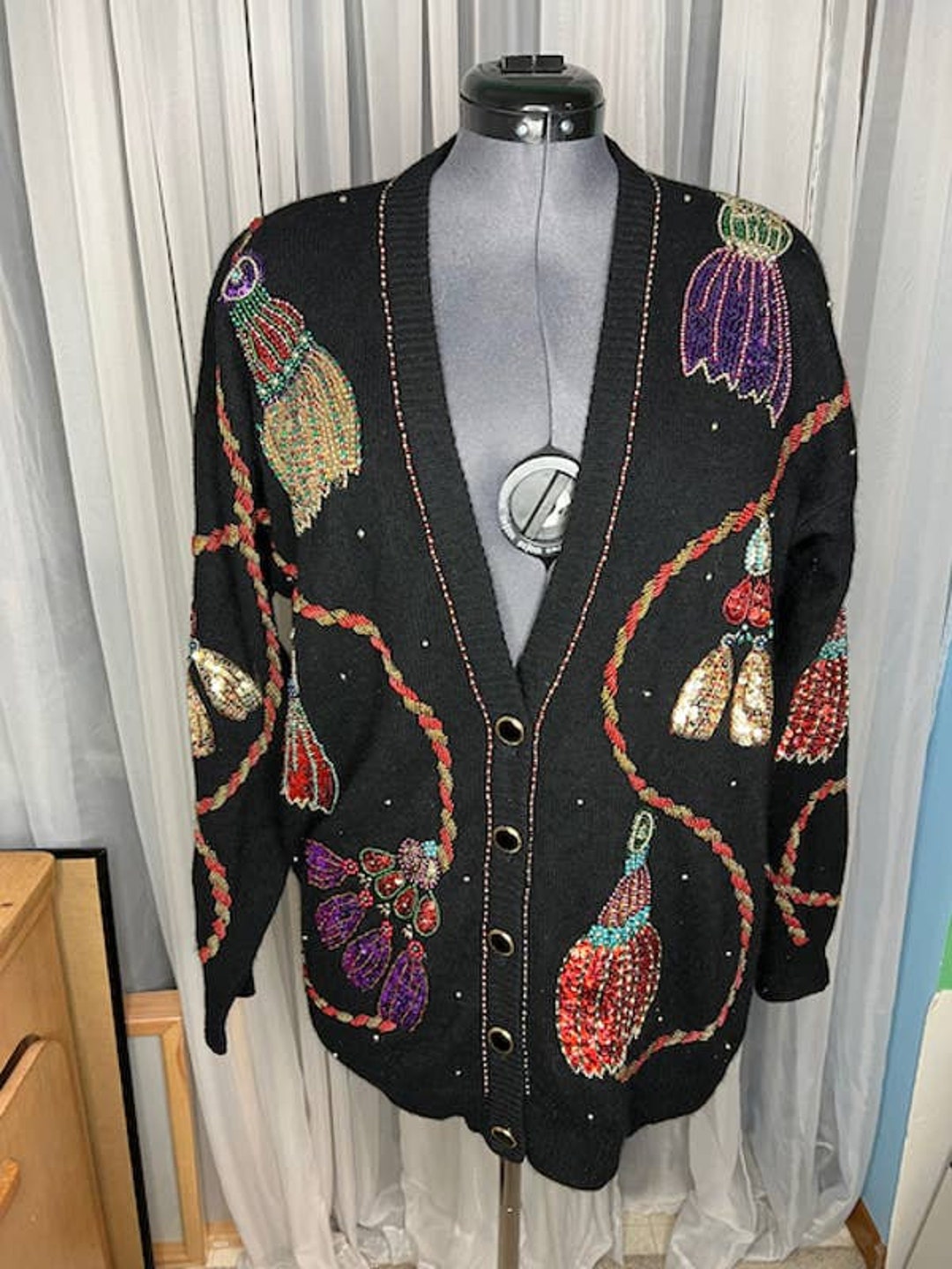Cardigan Sweater Sequin Beaded 1980s - Etsy