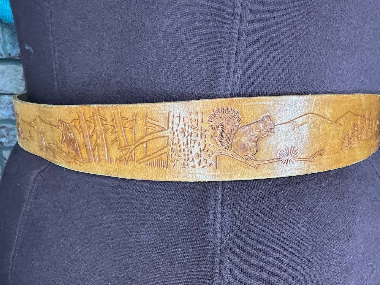Hand Tooled Leather Belt Forest Cabin Bear Deer Squirrel - Etsy