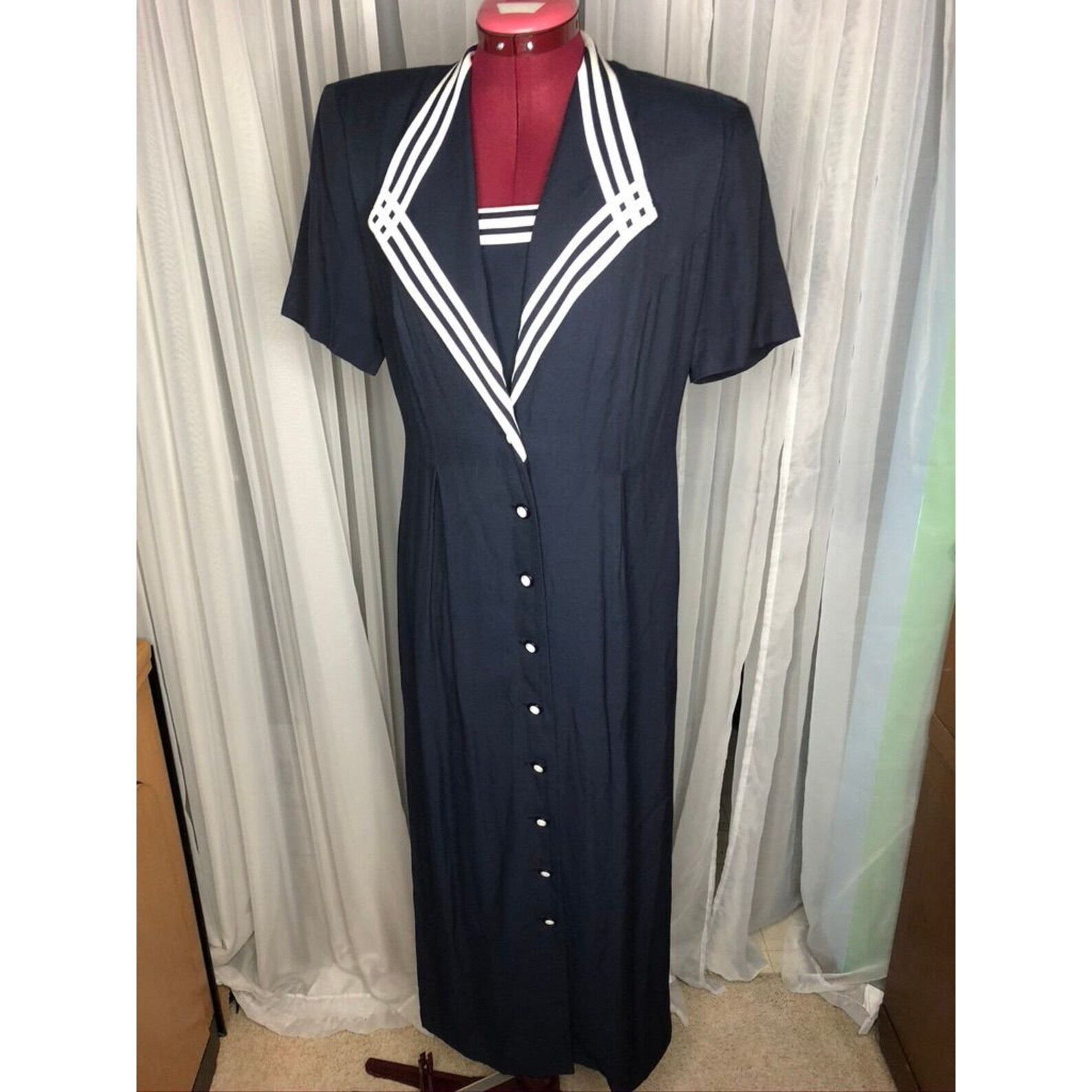 Dress 1980s Maxi Navy Sailor Suit Inspired Details Sz 8 - Etsy