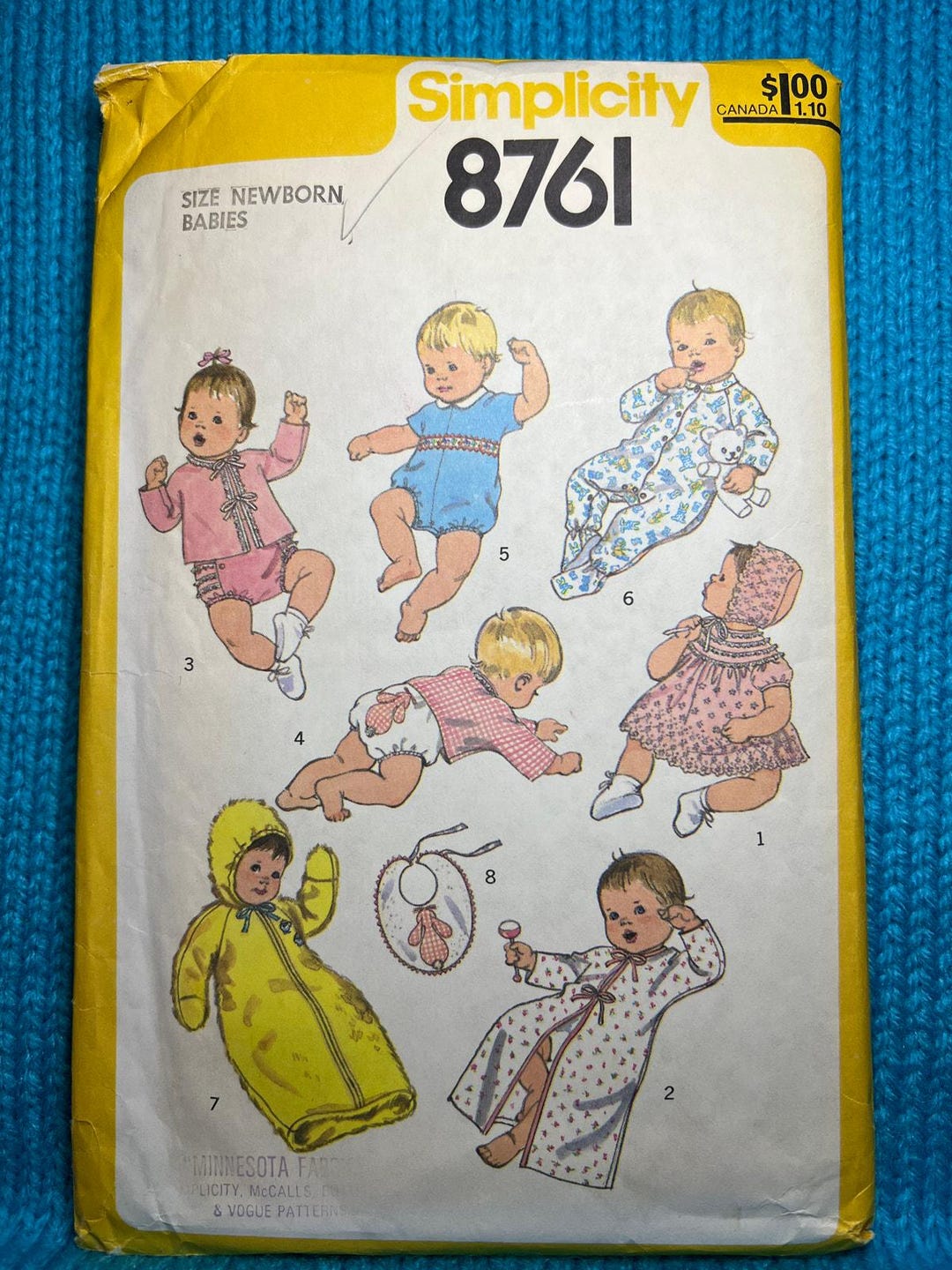 Simplicity 8761 Baby Layette Bonnet Sleeper Dress Romper Size Newborn ...