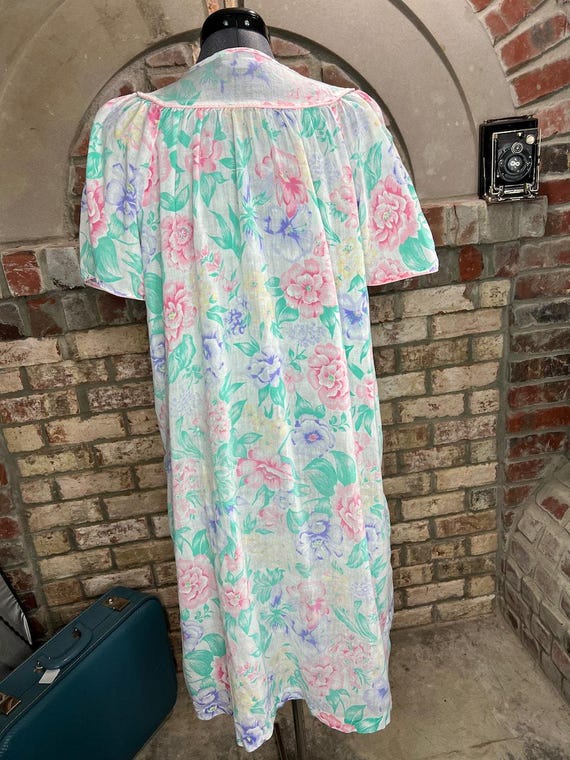 floral house dress duster embroidered collar pink gre… - Gem