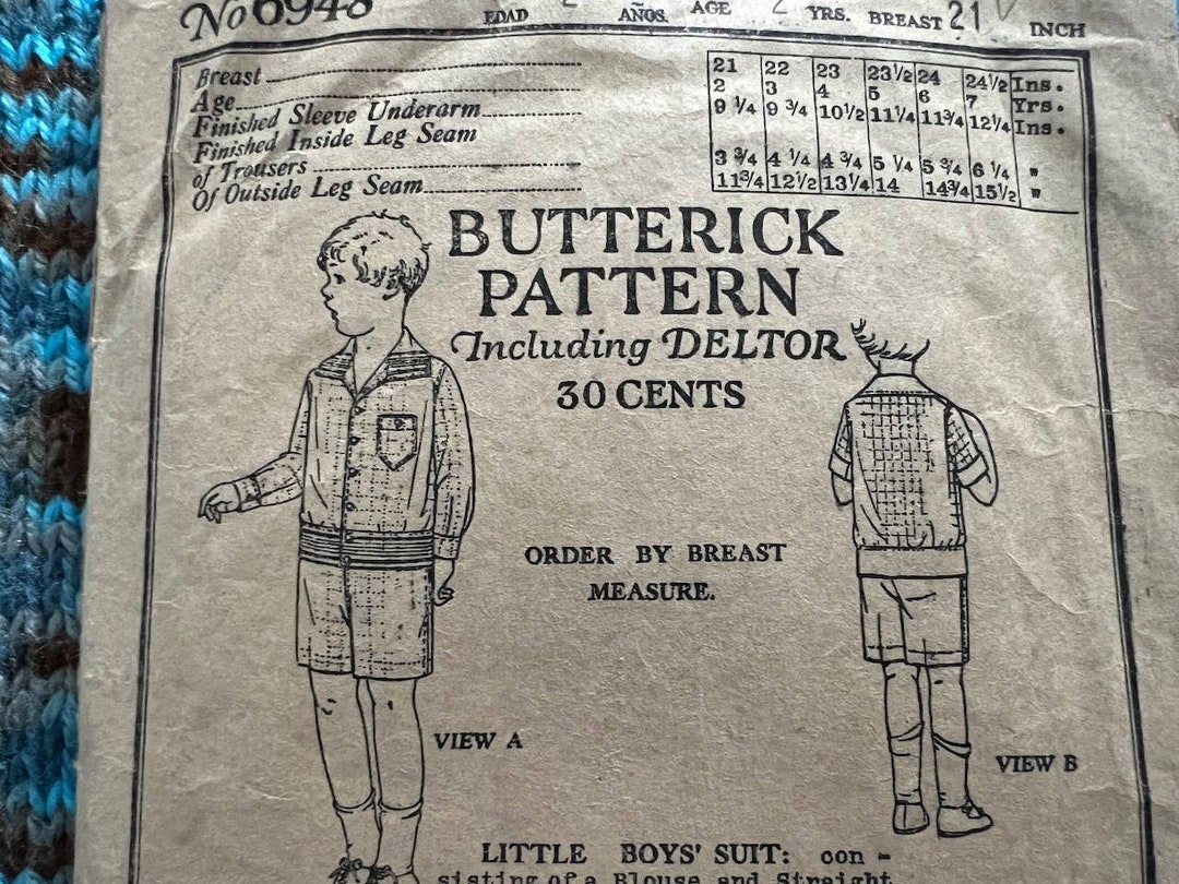 Butterick 6948 Childrens Boys Suit Jacket Shorts 1919 1923 - Etsy