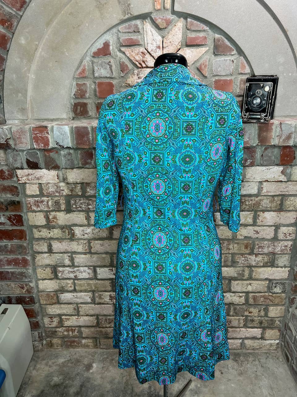 Shelton Stroller Dress Fit and Flare 1950s Geometric Aqua Green Double ...