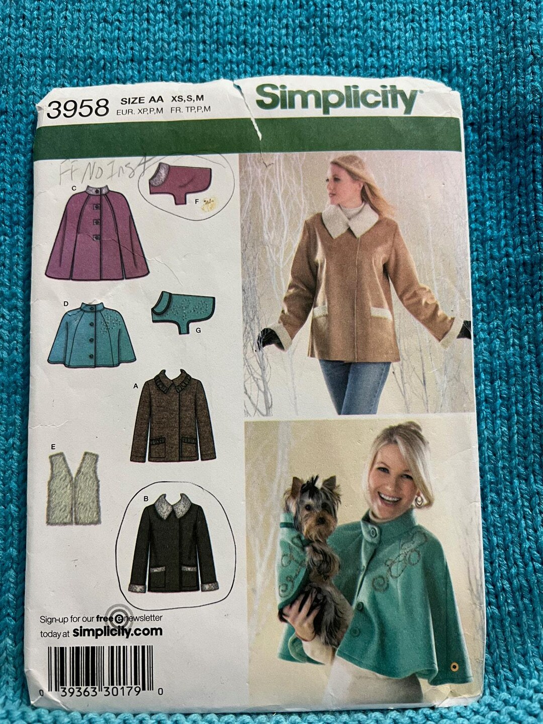 Mccalls 3958 Pattern Capelet Jacket Matching Dog Vest Coat Size XS S M - Etsy