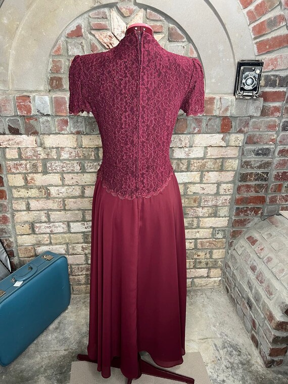 formal dress prom maroon wine red lace beaded fringe - Gem
