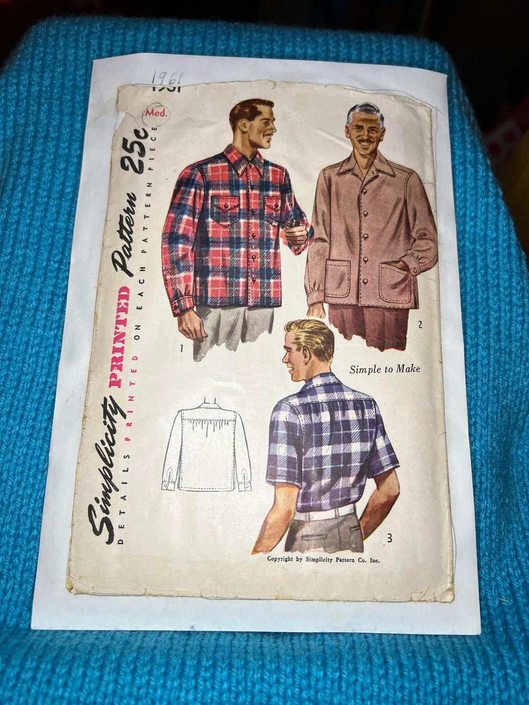 Simplicity 1961 Pattern Mens Shirt Button up 1950s Size Medium - Etsy