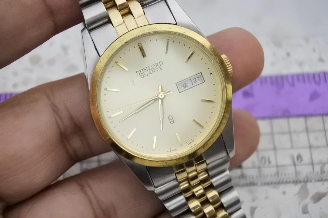 Vintage Citizen Sunlord Yellow Dial Men Quartz Watch Japan JDM Round ...