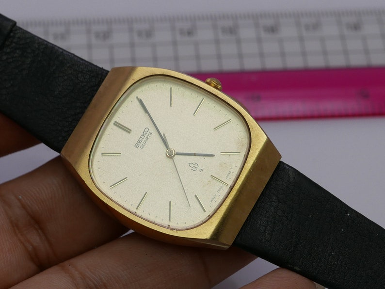 Vintage Seiko Gold Plated 7830 5020 Textured Dial Men Quartz Watch Japan Square Cushion Shape ...