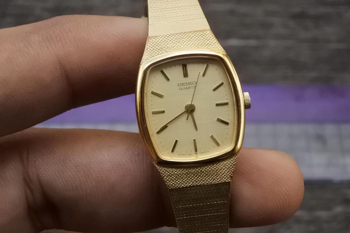 Vintage Seiko Gold Plated 1221 5560 Yellow Dial Lady Quartz Watch Japan ...