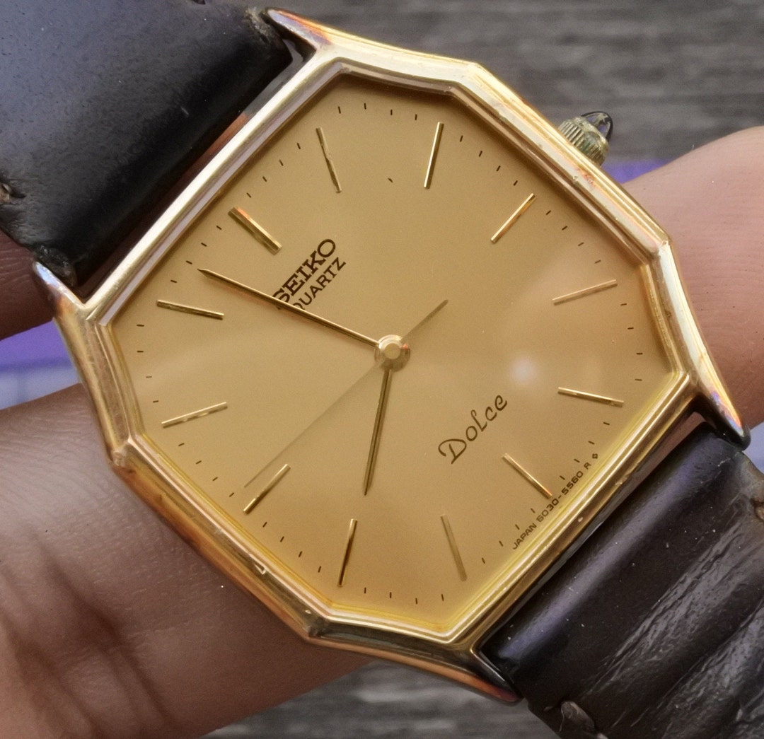 Vintage Seiko Dolce Gold Plated 30micron 6030 5500 Yellow Dial Men ...