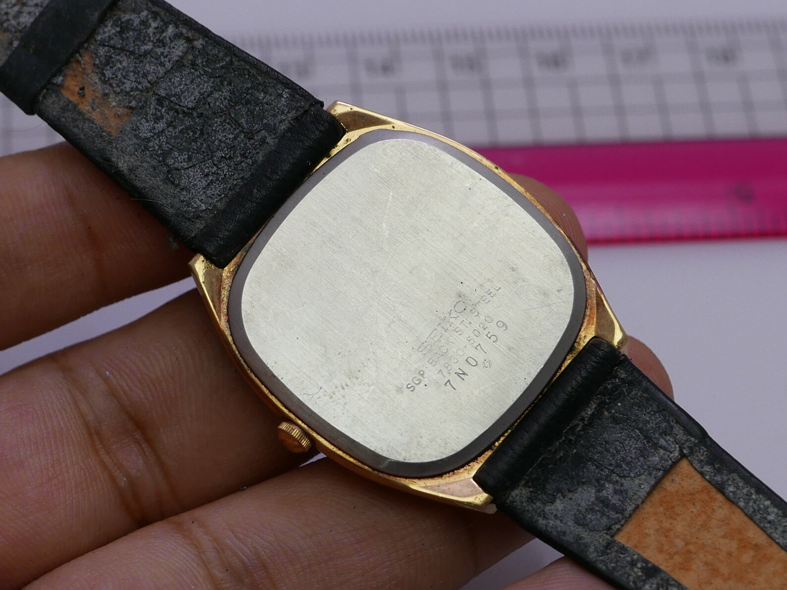 Vintage Seiko Gold Plated 7830 5020 Textured Dial Men Quartz Watch Japan Square Cushion Shape ...