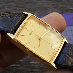Vintage Seiko Gold Plated 9021 5340 Yellow Dial Men Quartz Watch Japan Square Tank Shape 28mm - Etsy