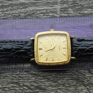 Vintage Aureole Quartz Watch Swiss Made Golden Dial Square Tank Shape ...