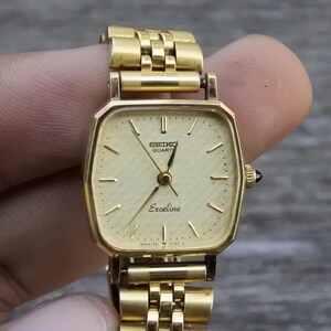 Vintage Seiko Exceline Gold Plated 1221 5010 Textured Dial Octagonal Japan Stainless Steel Shape ...