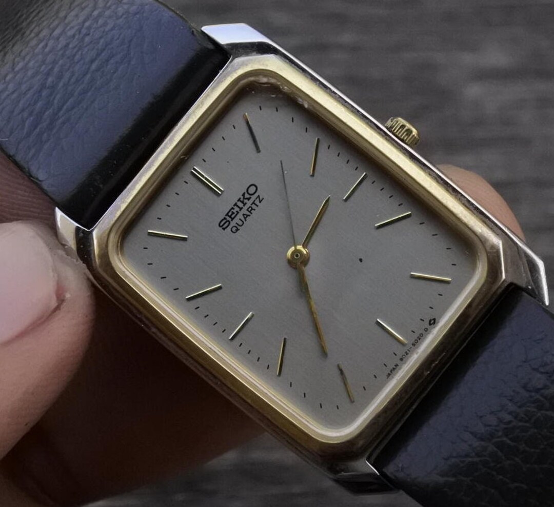 Vintage Seiko Gold Plated 9021 5010 Gray Dial Men Quartz Watch Japan Square Tank Shape 26mm - Etsy