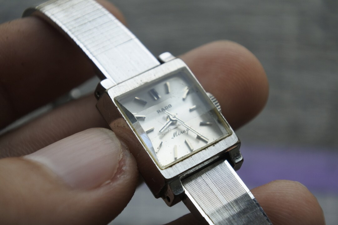 Vintage Rado Hand Winding Swiss Made Square Tank Shape Faceted Glass ...