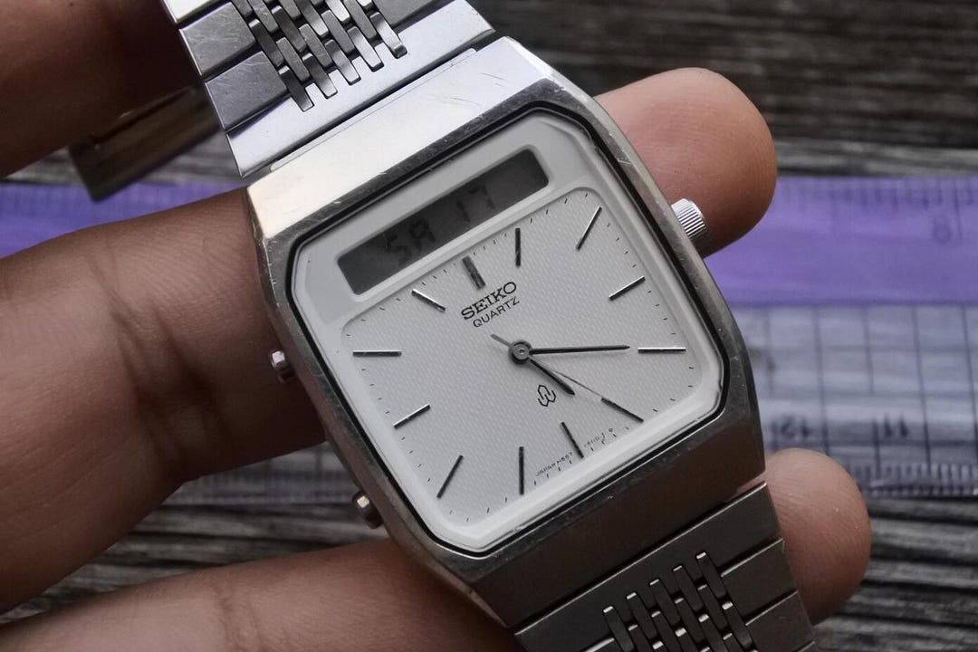 Vintage Seiko H557 5100 LCD DIGITAL Men Quartz Watch Japan JDM Square ...