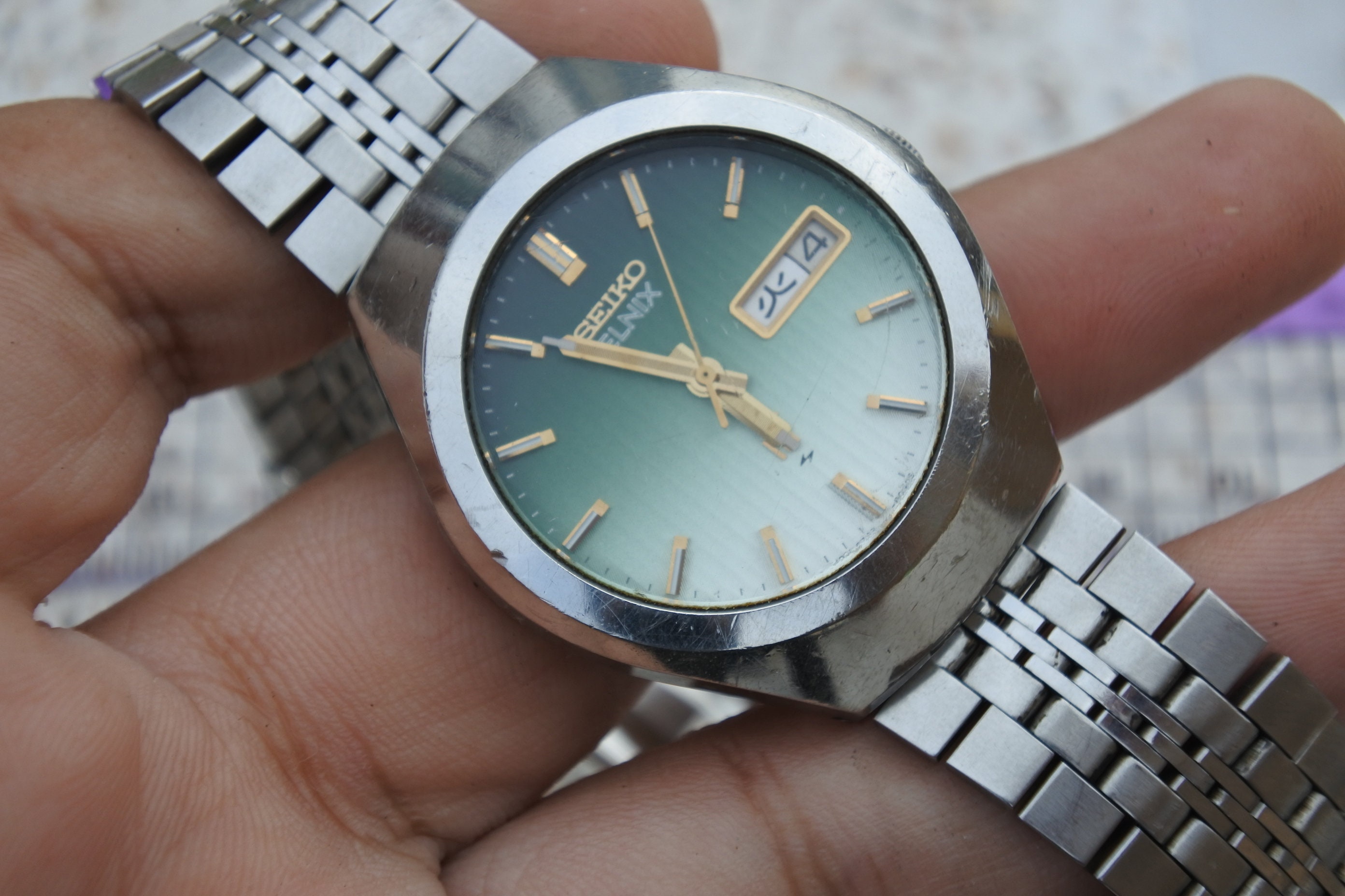 Seiko 0703-8040 Day Date Stainless Steel Elnix Green Dial Japan Jdm ...