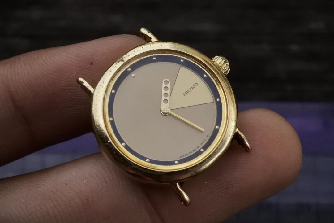 Vintage Seiko 2P20 0120 Yellow Dial Lady Quartz Watch Japan Round Shape ...