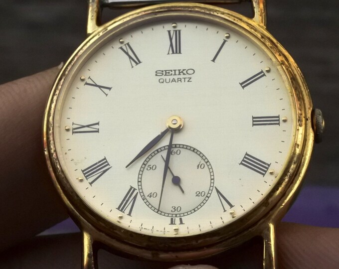 Vintage Seiko Gold Plated 2628 0010 Roman Numeral Dial Men Quartz Watch Japan Round Shape 32mm ...
