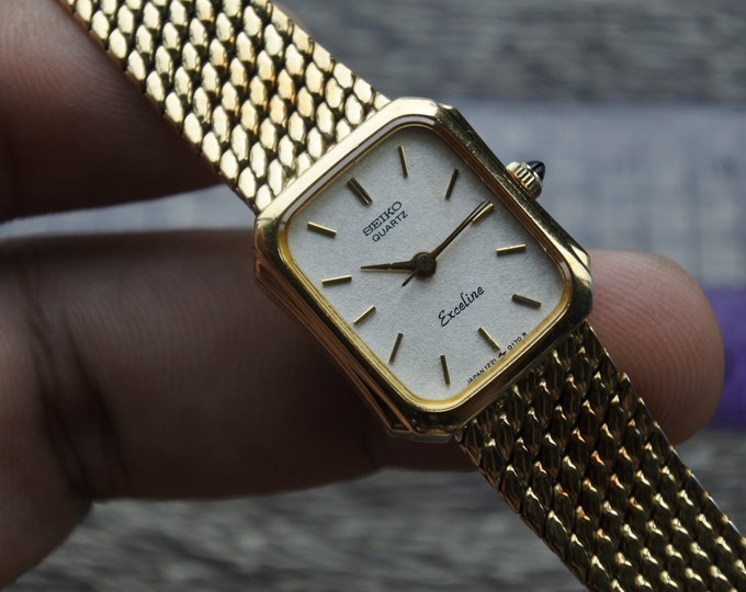 Vintage Seiko Exceline Gold Plated 1221 5090 Textured Dial Lady Quartz Watch Japan Octagonal ...