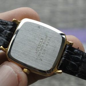 Vintage Aureole Quartz Watch Swiss Made Golden Dial Square Tank Shape ...