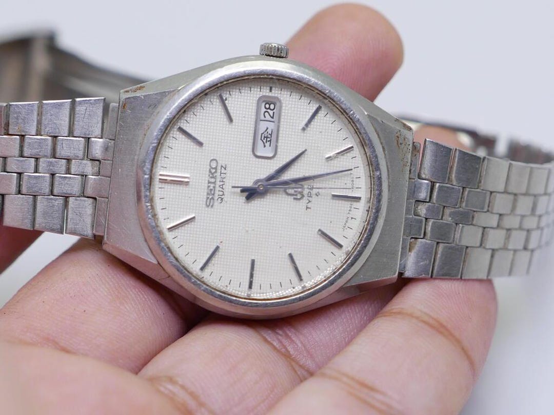 Vintage Seiko Type II 7546 8070 Textured Dial Men Quartz Watch Japan ...