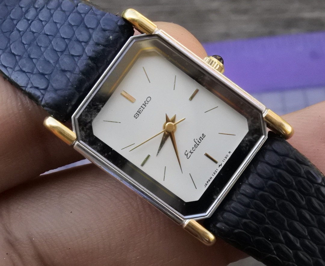 Vintage Seiko Exceline 1221 5820 Silver Dial Lady Quartz Watch Japan ...
