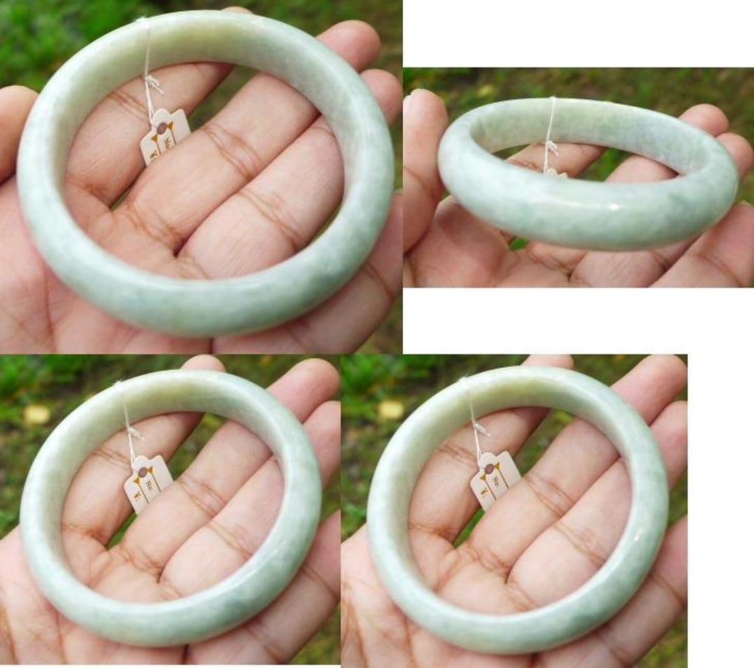 100% Natural Myanmar Burma Jadeite Jade Lady Women Half Round Bangle ...